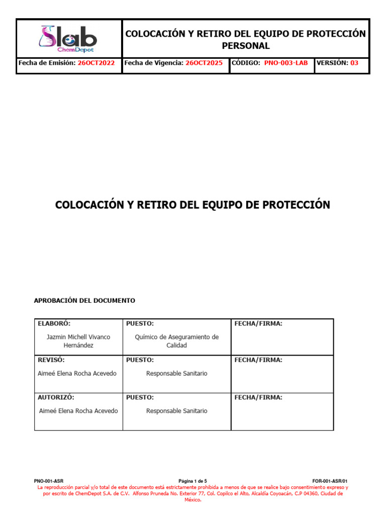 Pno-003-Lab Colocacion y Retiro de Equipo Personal 26102022 | PDF ... Pno-003-Lab Colocacion y Retiro de Equipo Personal 26102022 | PDF ...