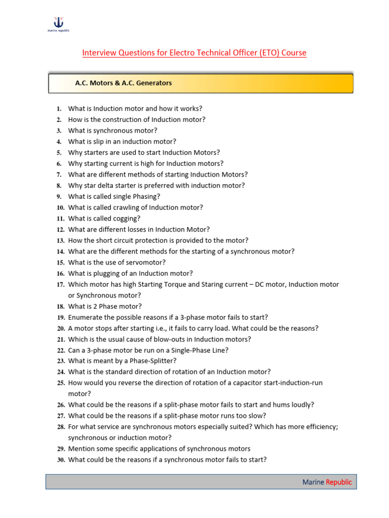 ETO Interview Questions 2020 | PDF | Electric Motor | Bipolar Junction ...