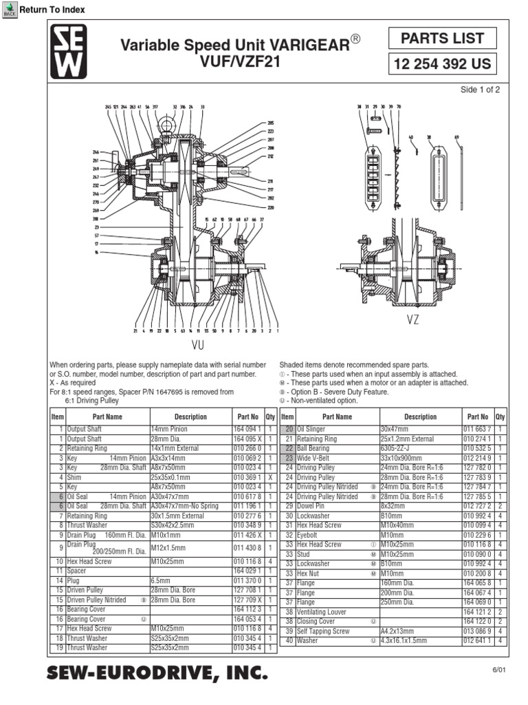 Variable Speed Unit VARIGEAR VUF/VZF21: Sew-Eurodrive, Inc | PDF ...