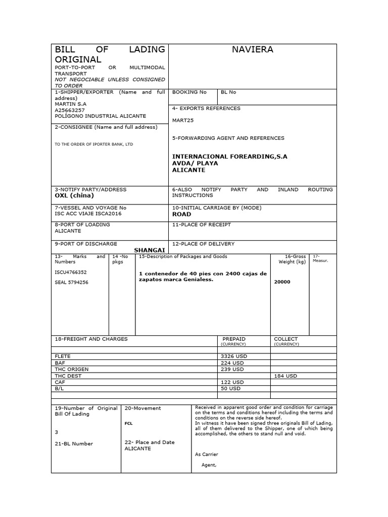 Bill of Lading Tema 6 | PDF | Bill Of Lading | Cargo