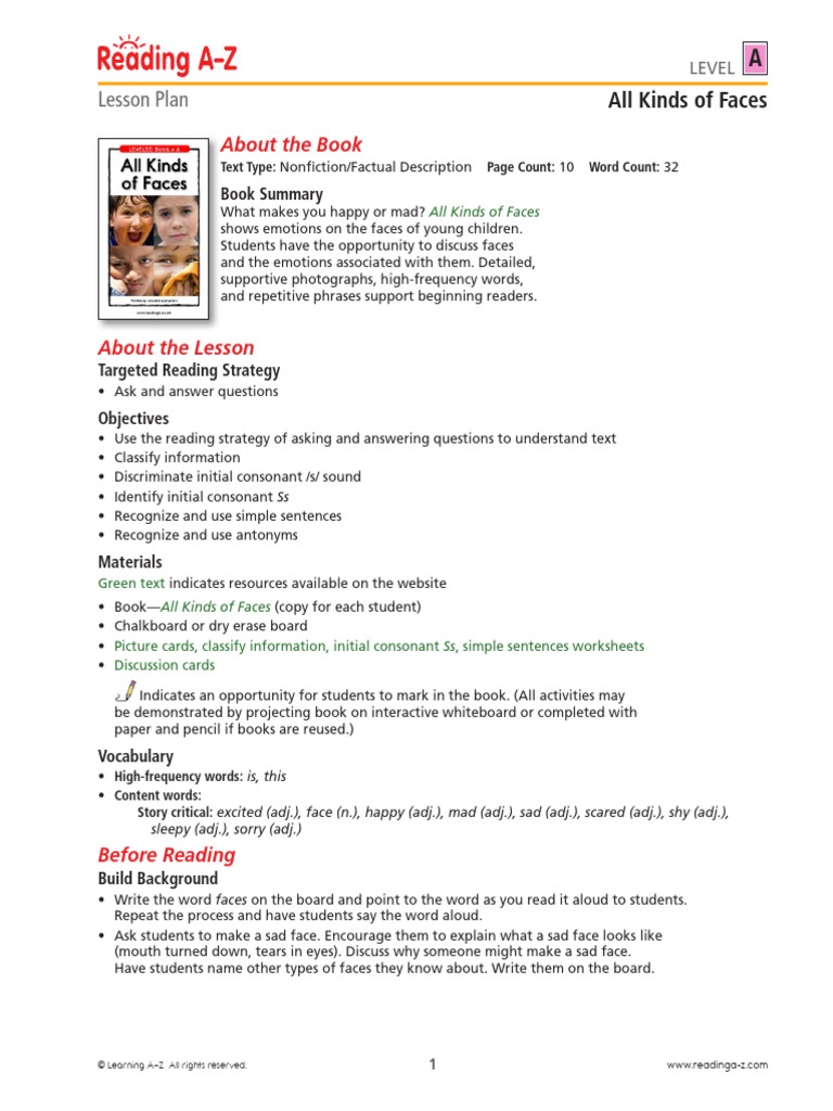 All Kinds of Face | PDF | Reading Comprehension | Books