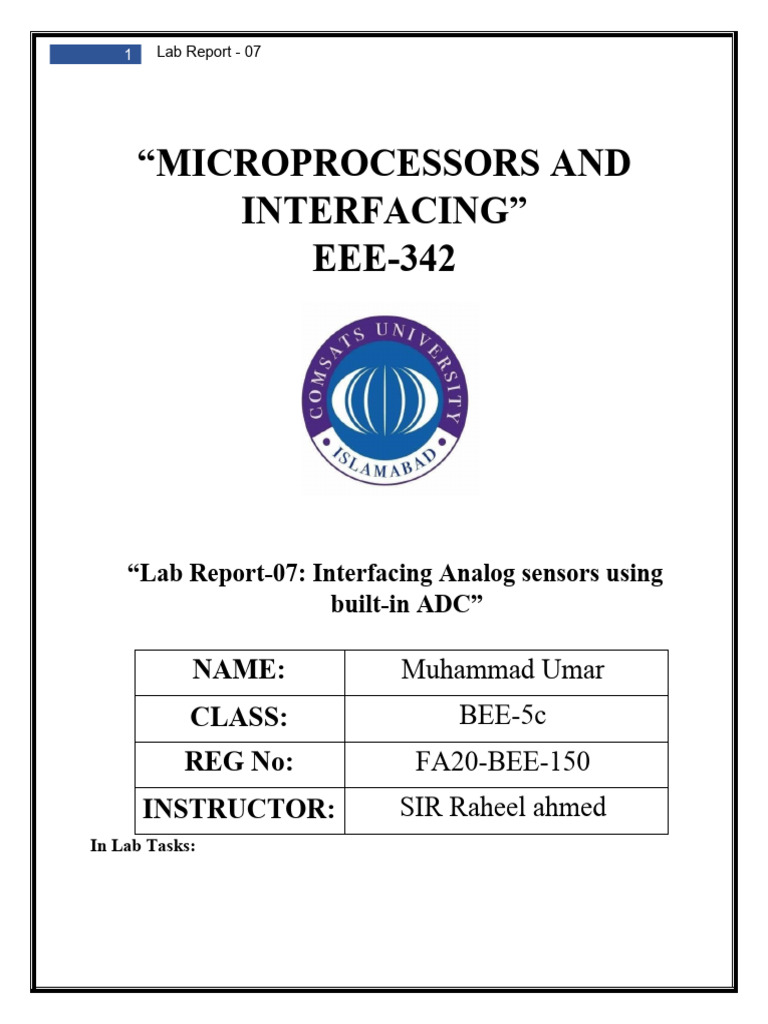 Fa20-Bee-150 MP Lab Report - 07 | PDF | Analog To Digital Converter | Computer Engineering