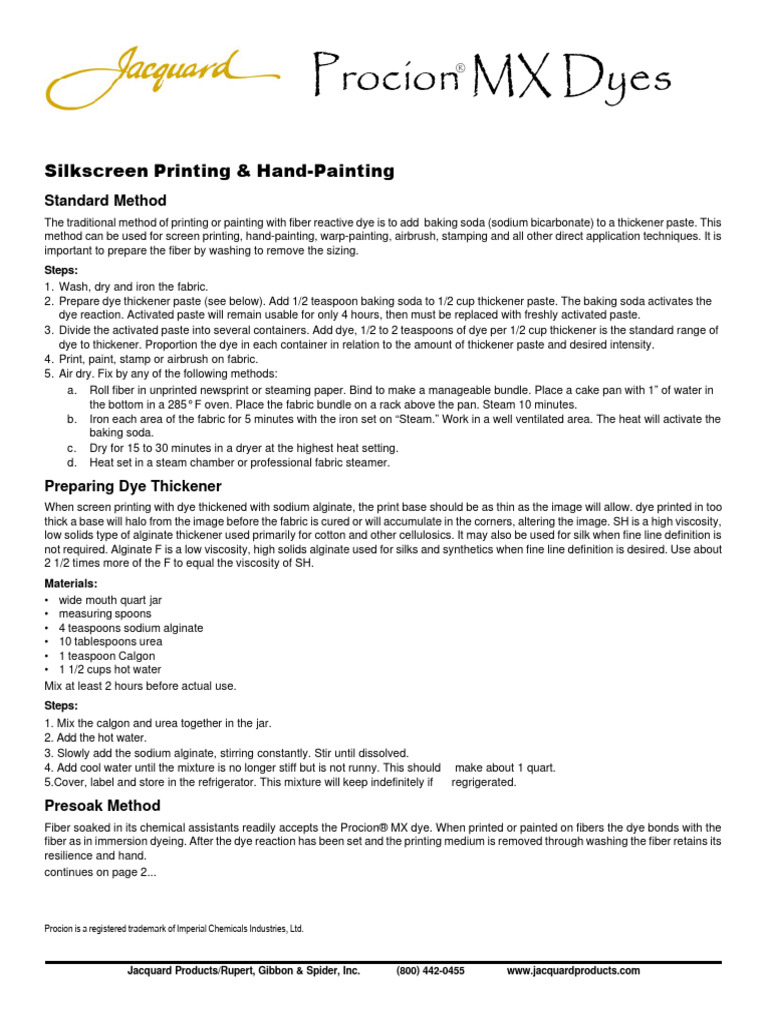 Procion MX Dye Techniques Guide | PDF | Sodium Carbonate | Dye