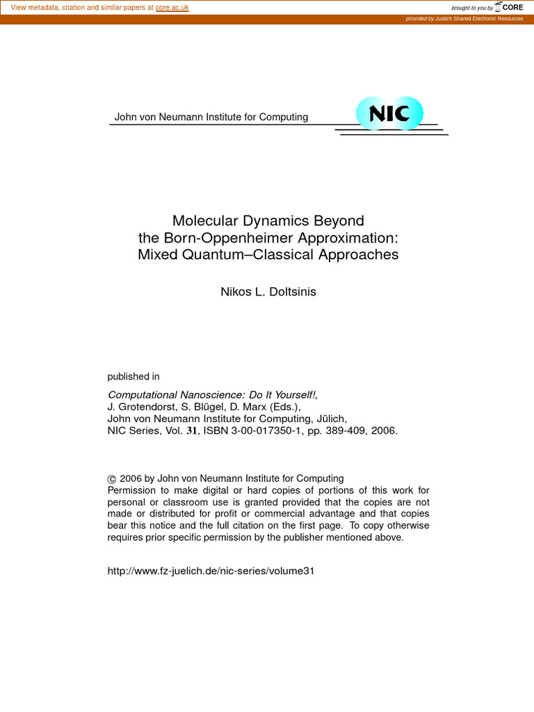 Born Oppenheimer Approximation Pdf Molecular Dynamics Schrödinger