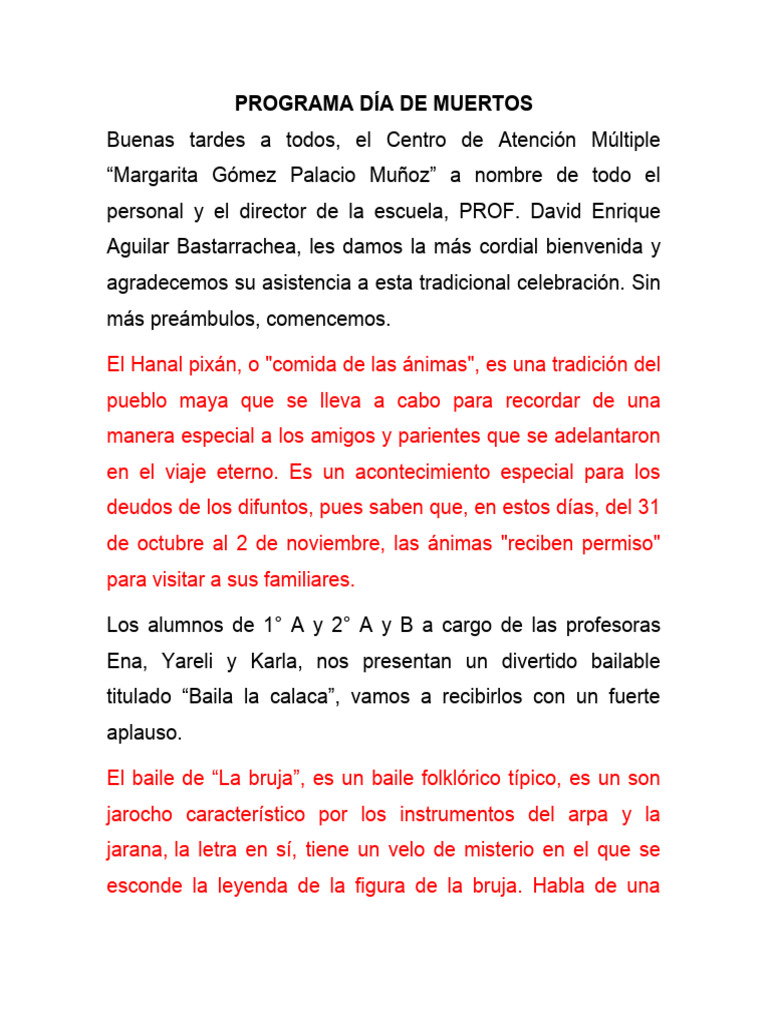 PROGRAMA DÍA DE MUERTOS | PDF | Folklore