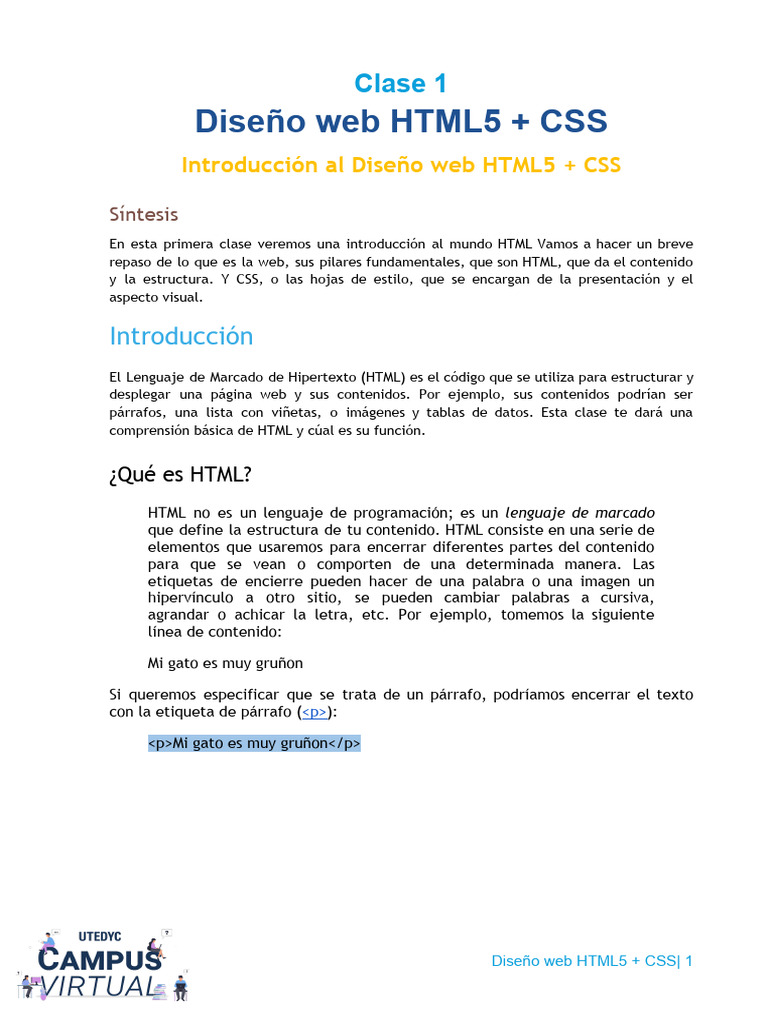 UTEDYC Clase 1 - Introducción Al Diseño Web HTML5 + CSS | PDF | HTML | Diseño web