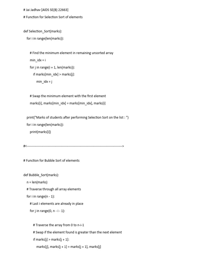 Program B 14 Selection Bubble Pdf Computer Programming Algorithms And Data Structures 1872