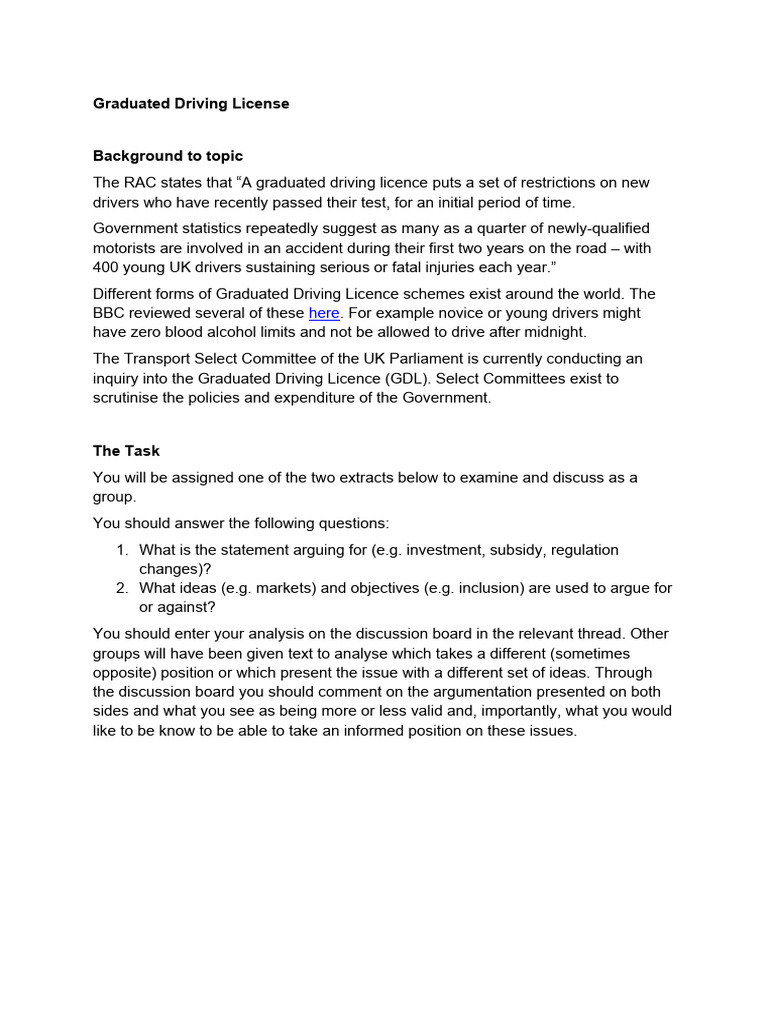 Graduated Driving License Exercise | PDF | Driver's License