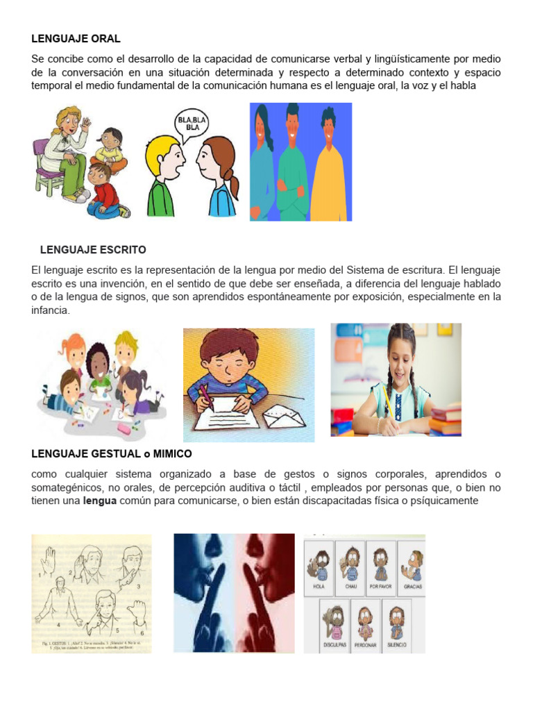 Tipos de Lenguaje: Oral, Escrito y Mímico | PDF | Estudios de idiomas ...