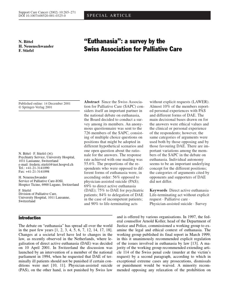 "Euthanasia": A Survey by The Swiss Association For Palliative Care ...