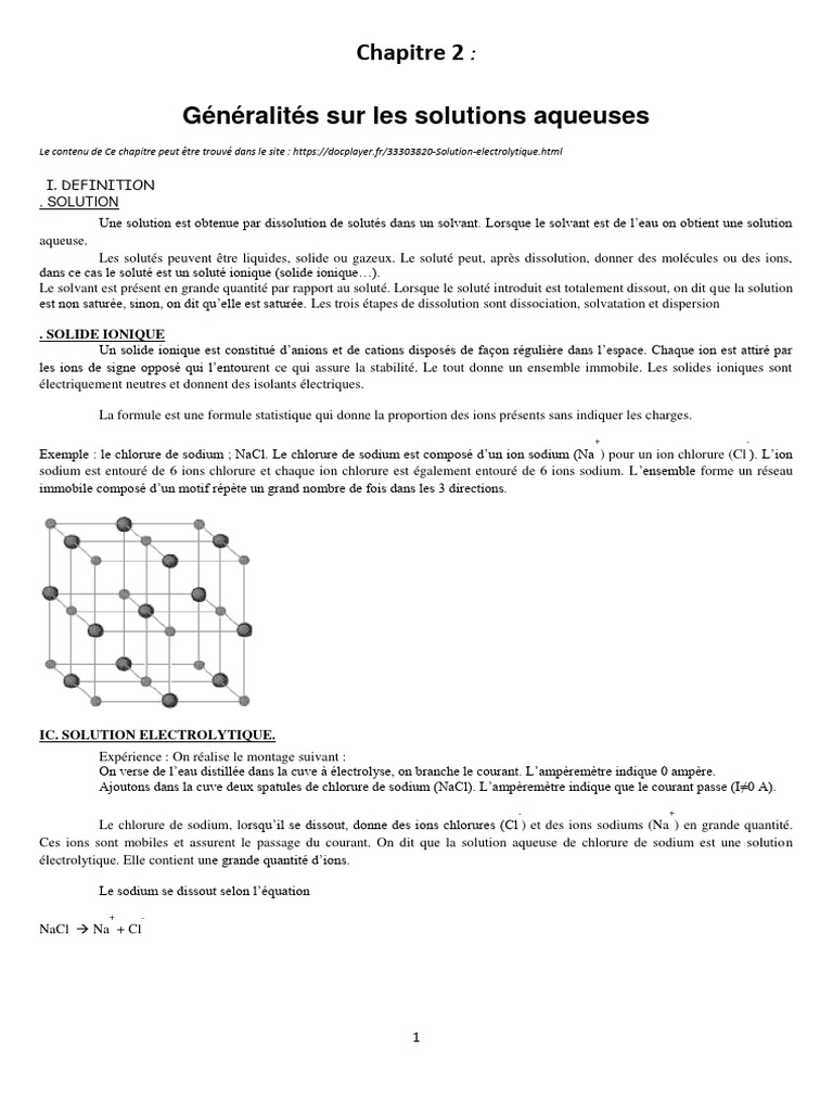 Chapitre 02+serie Exercices+Solution | PDF | Ion | Solvatation