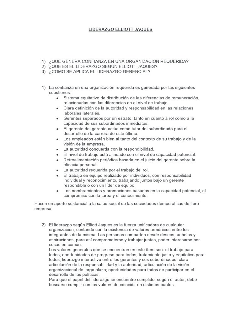 Liderazgo según Elliott Jaques | PDF | Liderazgo | Business