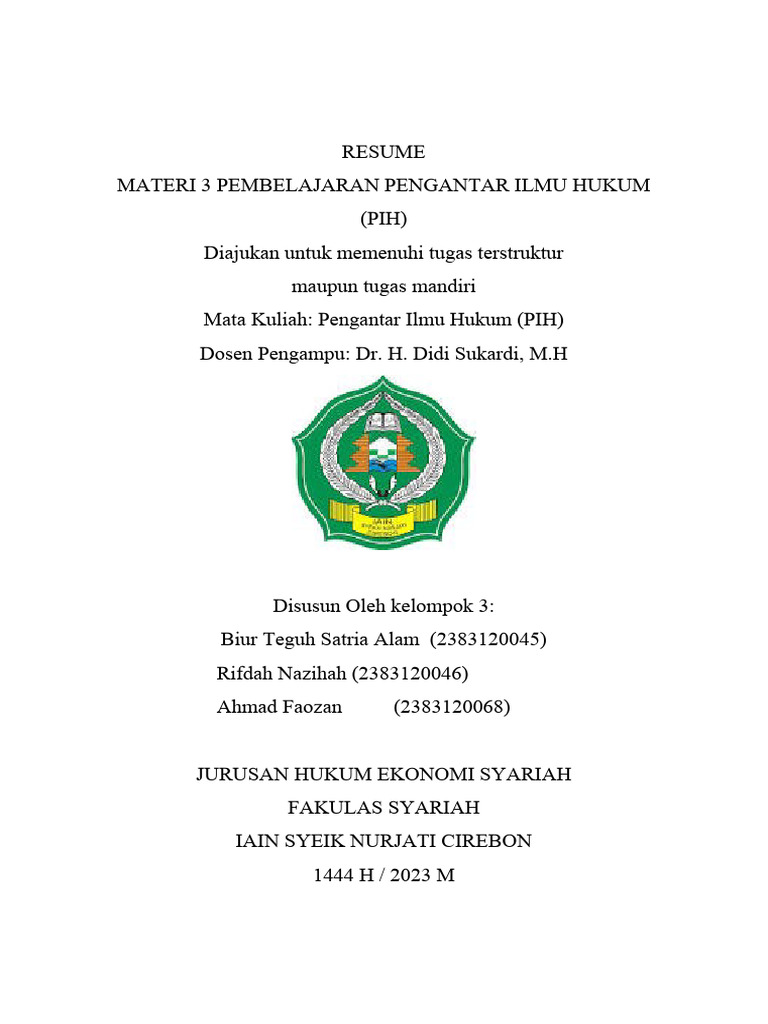 Tugas Resume Pih Kelompok 3 Hes 1B-1 | PDF