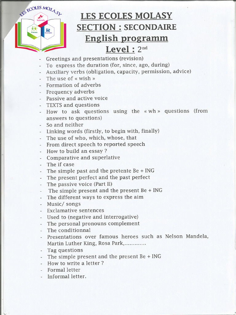 Programme Anglais Seconde | PDF