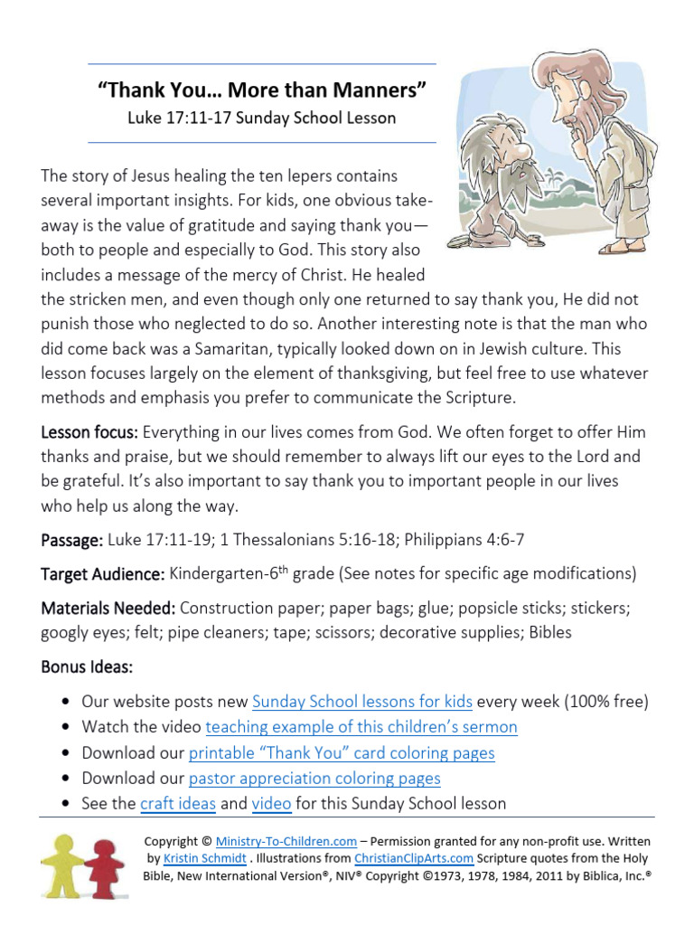 Sunday School Lesson Luke 17 - 11 19 Jesus Heals 10 Lepers Complete ...
