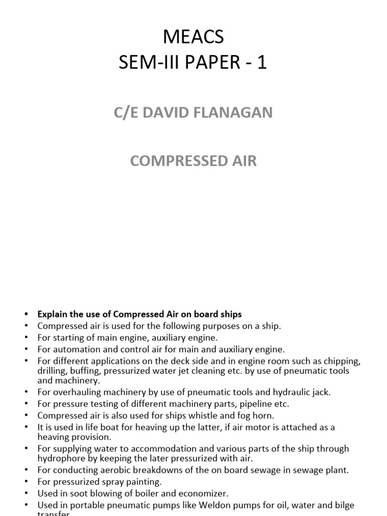Compressed Air Uses and Safety on Ships | PDF | Valve | Pump