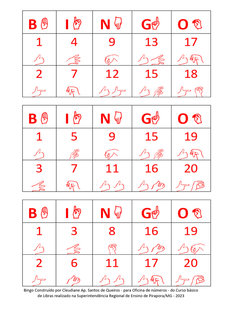 Modelo de Bingo - Libras - 2023 | PDF | Jogos de cassino | Jogos de azar