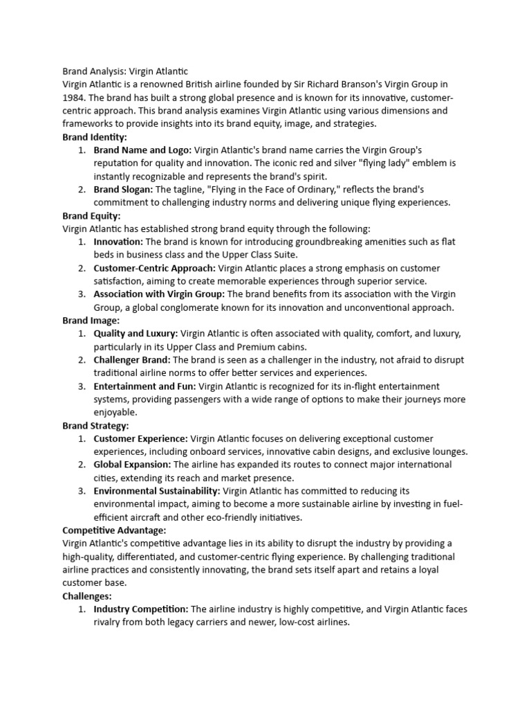 Virgin Atlantic Brand Analysis Overview | PDF | Brand | Airlines