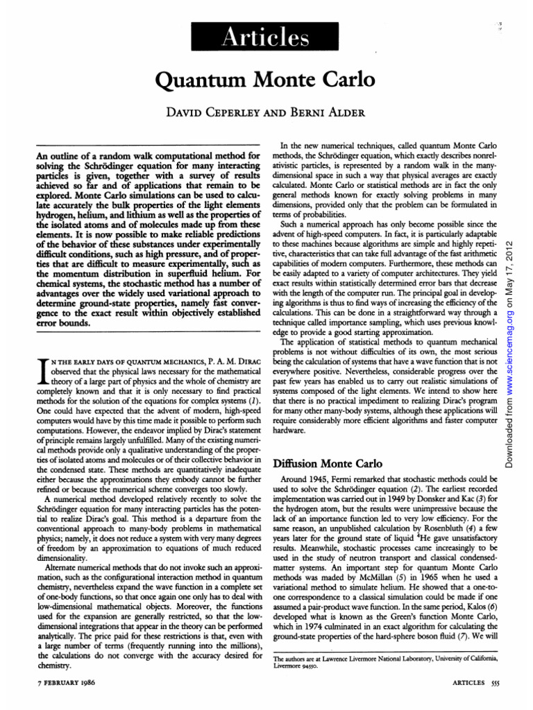 Quantum Monte Carlo Methods Guide | PDF | Monte Carlo Method | Electron