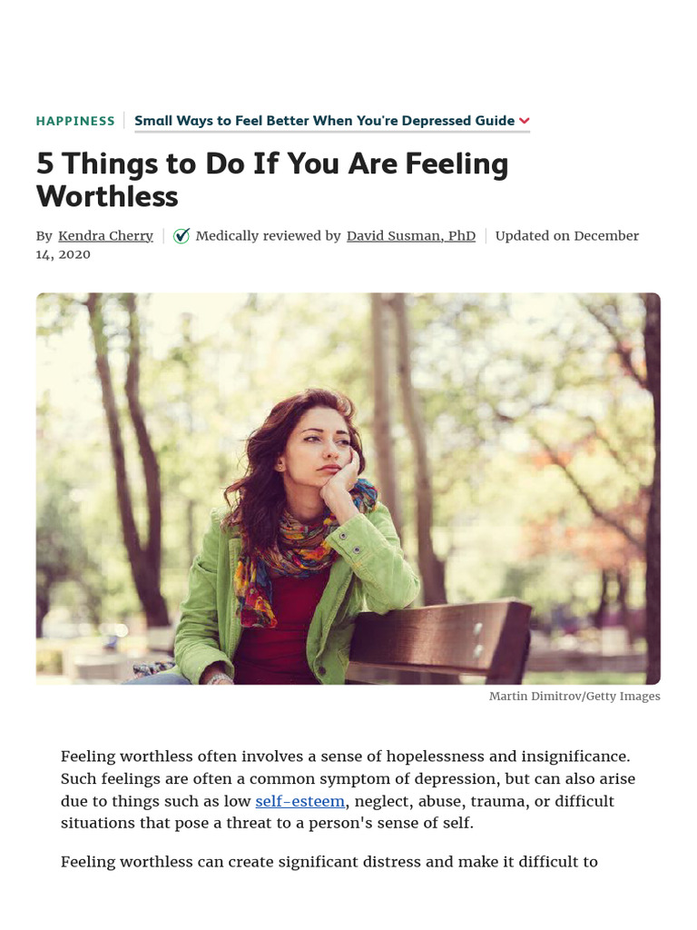 5 Things To Do If You Are Feeling Worthless | PDF | Thought | Psychotherapy