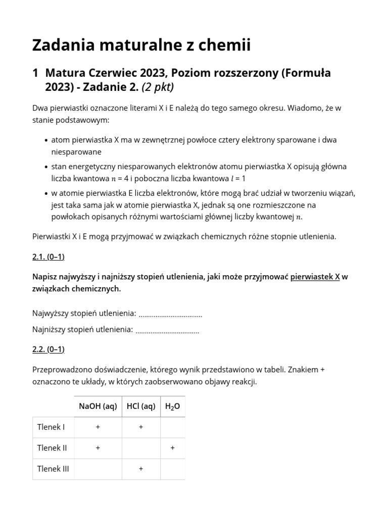 Blok D Zadania Chemia | PDF