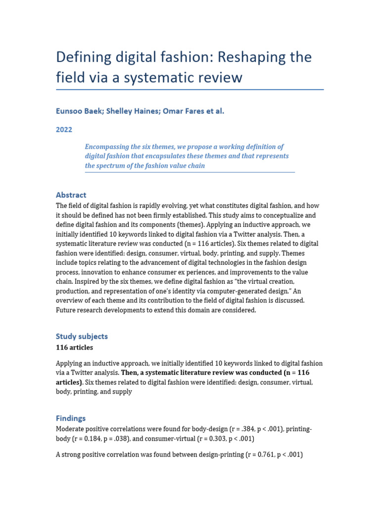 Defining Digital Fashion Reshaping The Field Via A Systematic Review ...