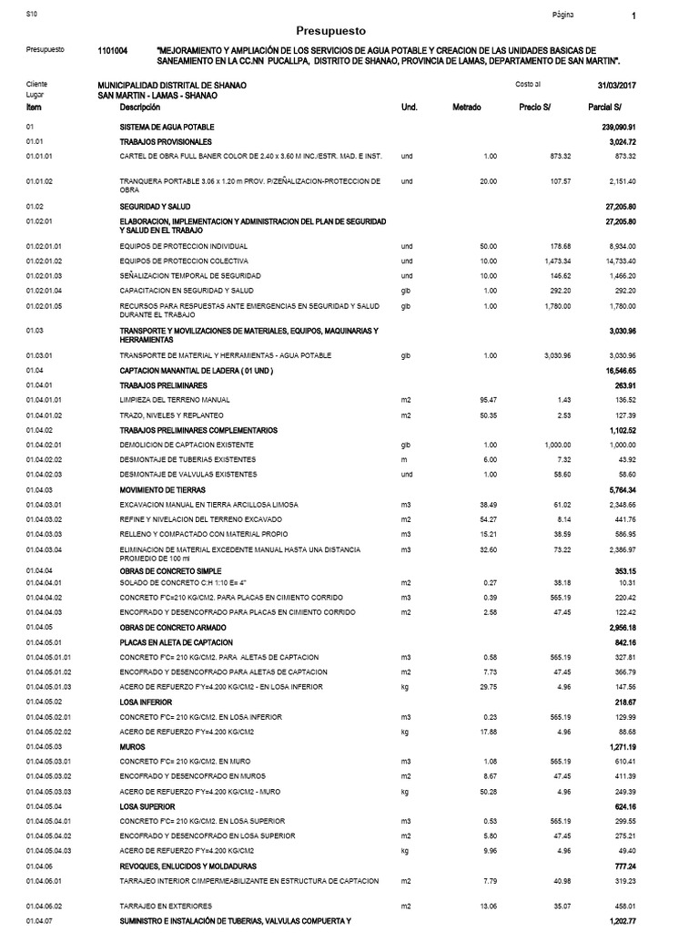 Presupuesto General | PDF | Materiales de construcción | Ingeniero civil