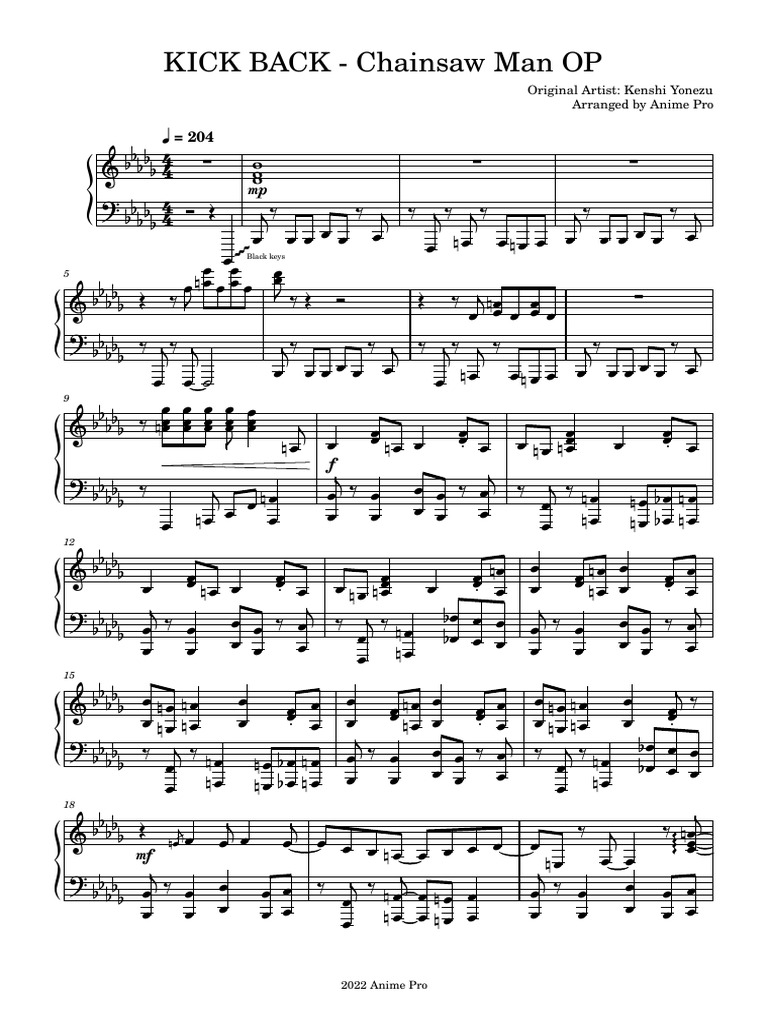 KICK BACK (Chainsaw Man OP) - Piano | PDF