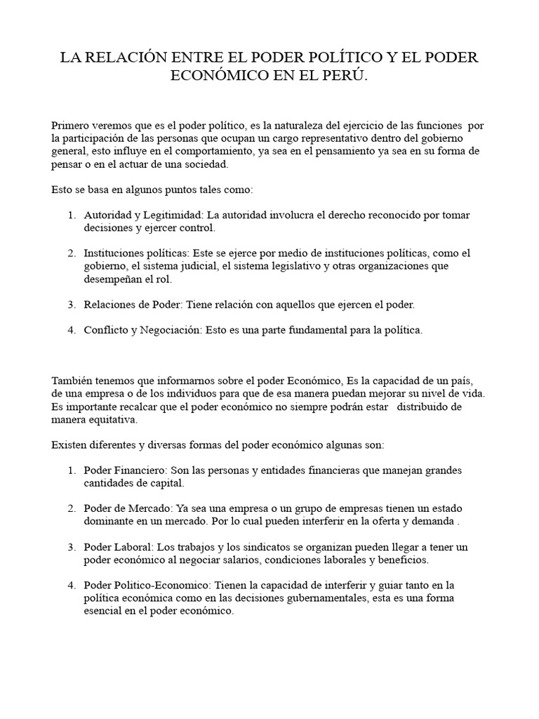Poder Político y Económico en Perú | PDF | Perú | Business
