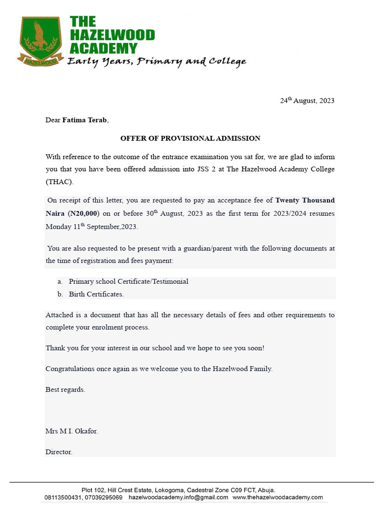 Admission Letter Sample | PDF