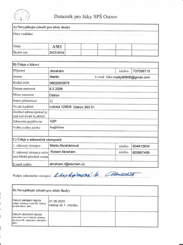 Dotazník SPŠ | PDF