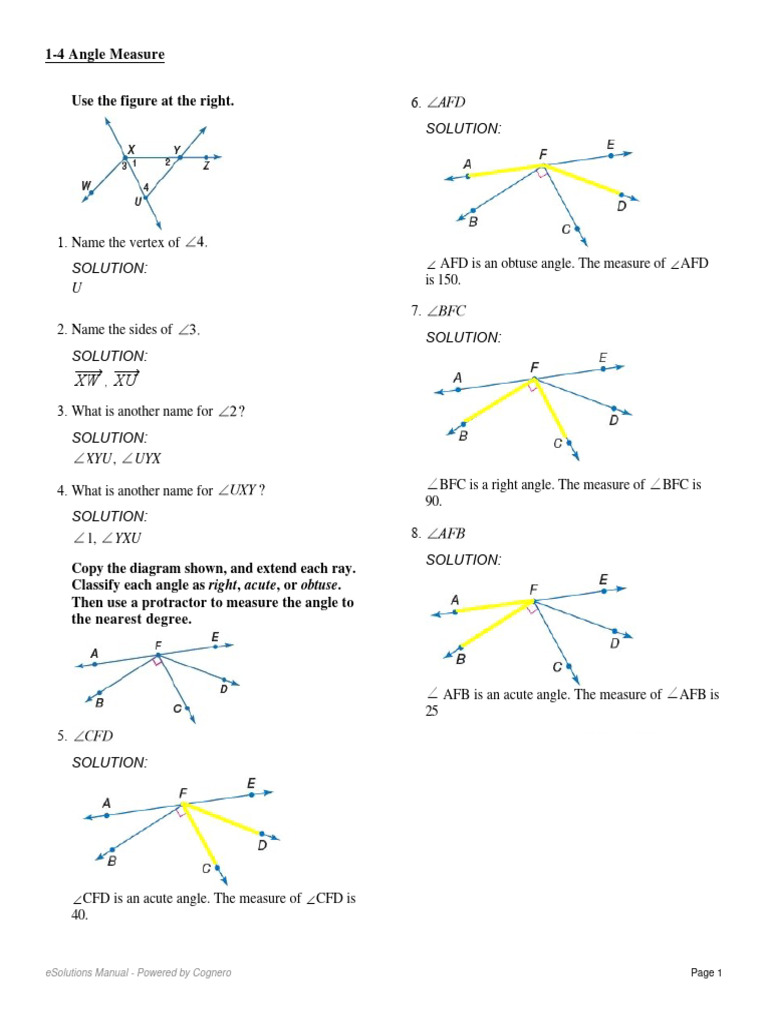1-4 Angle Measure | PDF | Angle | Perpendicular