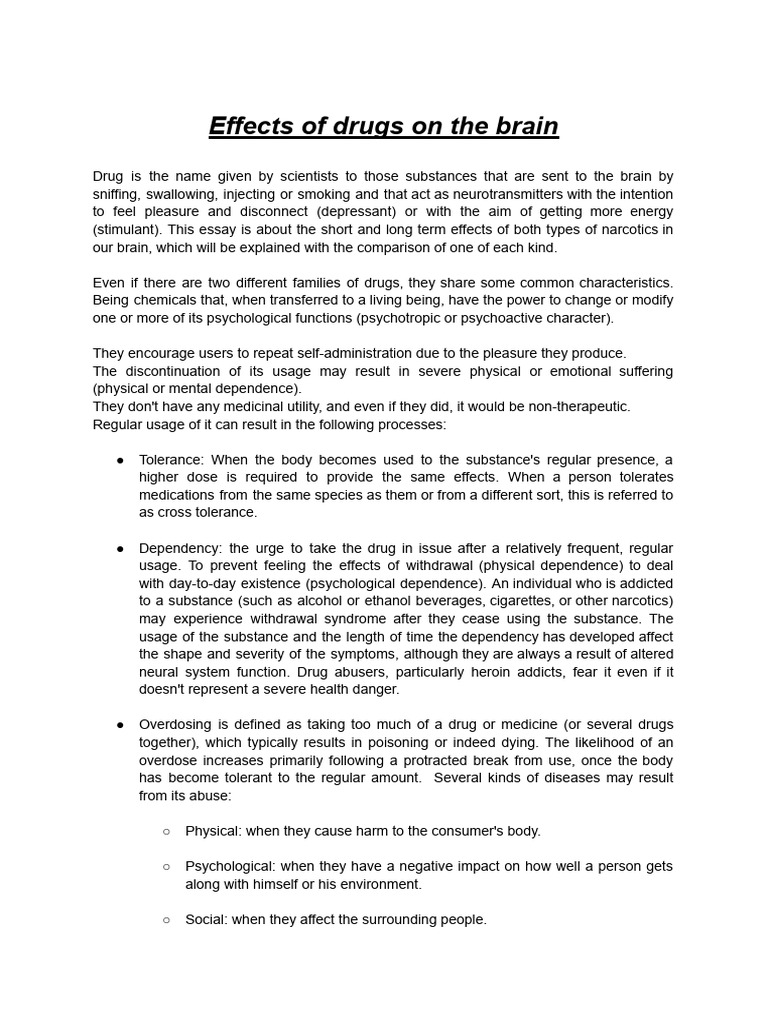 Effect of Drugs On The Brain | PDF | Psychoactive Drugs | Substance ...