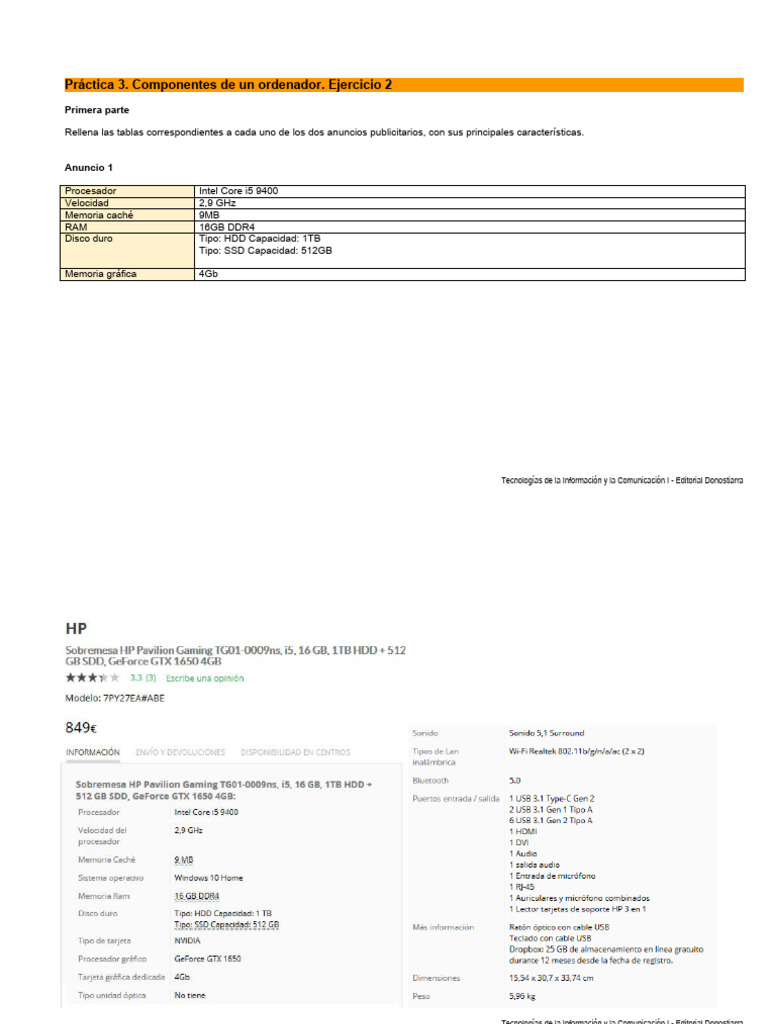 P3 E2 Comparando | PDF | Microprocesador | Disco duro