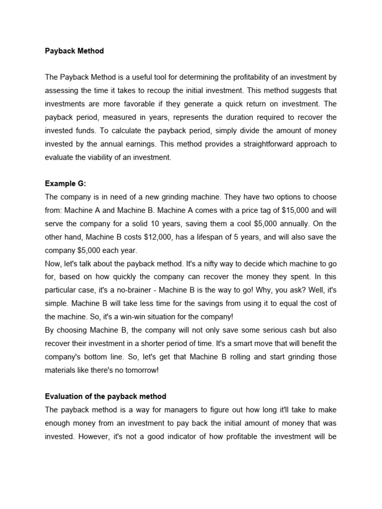 Payback Method | PDF | Investing | Depreciation