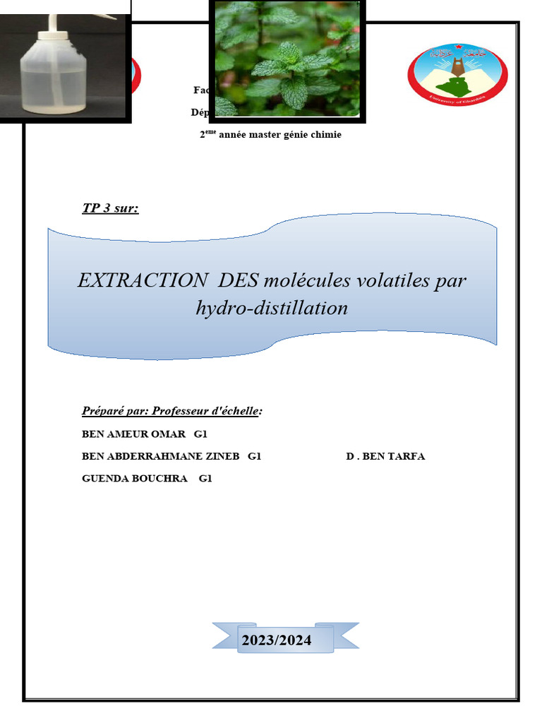 TP: 03 | PDF | Distillation | Huile essentielle