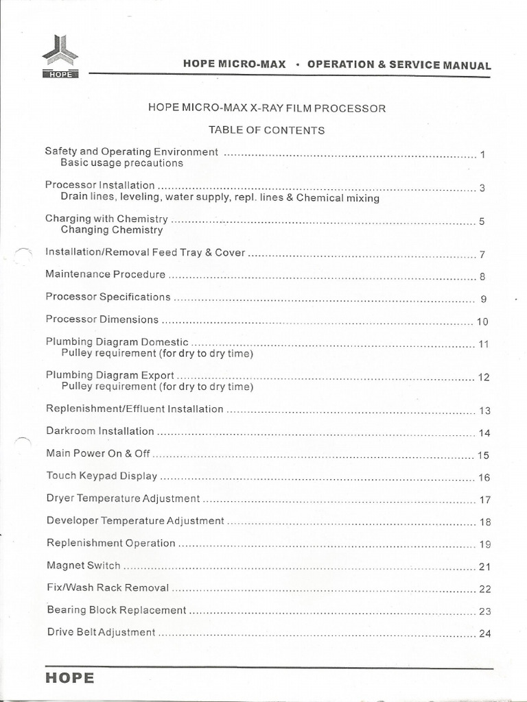 Hope Micro Max Xray Film Processor | PDF