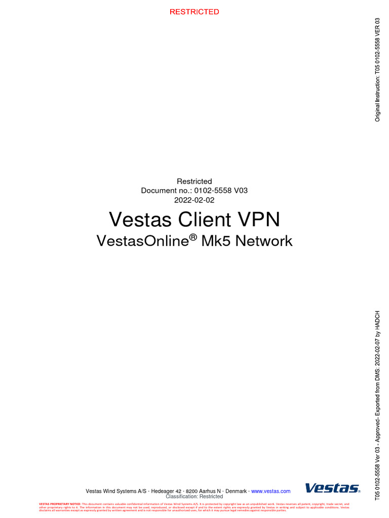Vestas Client VPN Installation & User Guide | PDF | Virtual Private Network | Computer Network