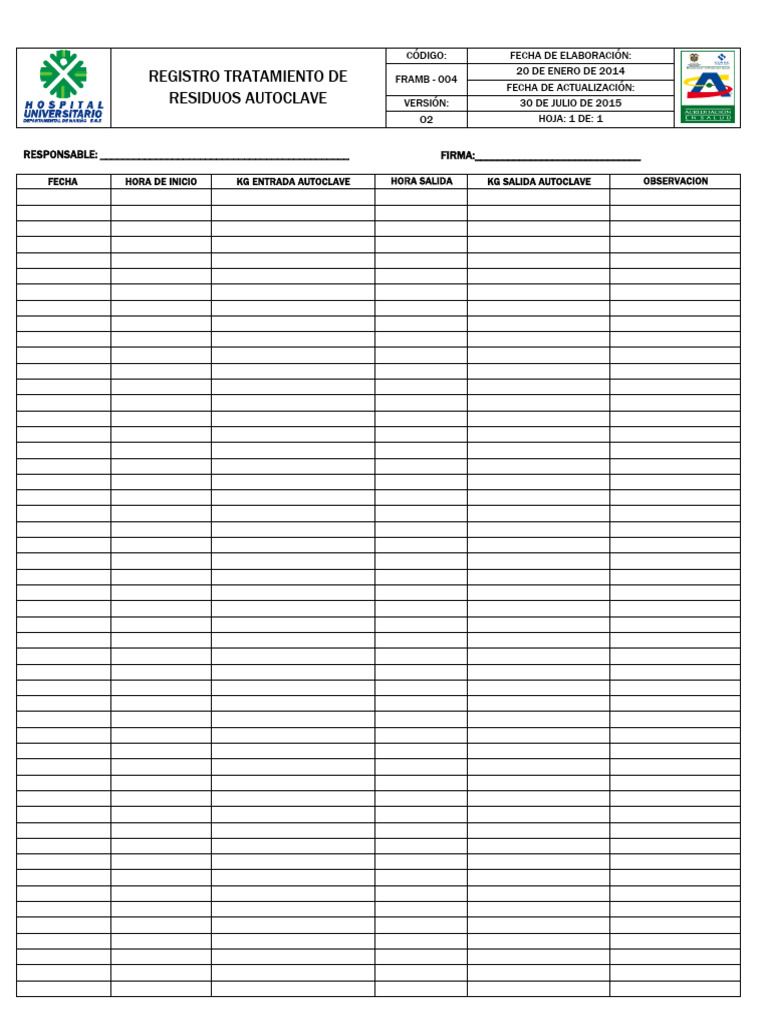 Framb-004 V2 Registro Tratamiento de Residuos Autoclave | PDF