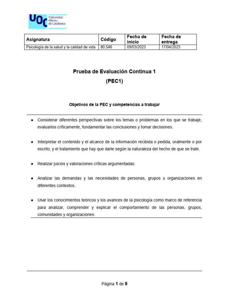 Pec 1 20222 | PDF | Sicología | Estrés (biología)
