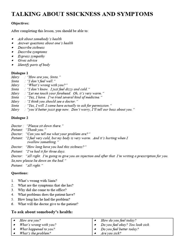 Talking About Sickness | PDF | Infection | Pneumonia