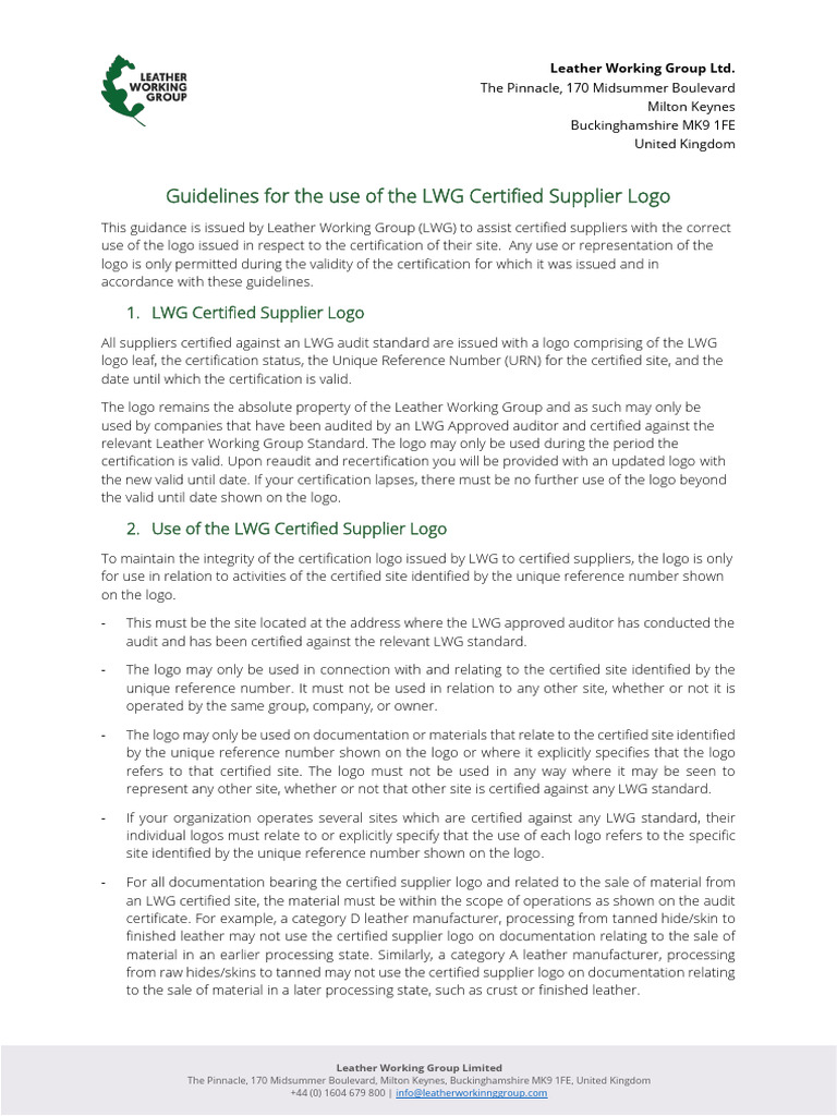 Guidelines For The Use of The LWG Certified Supplier Logo (2023-01 ...