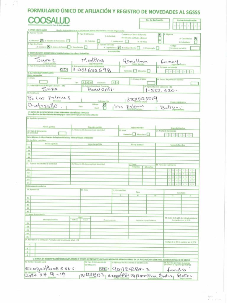 Formulario Jonathan | PDF