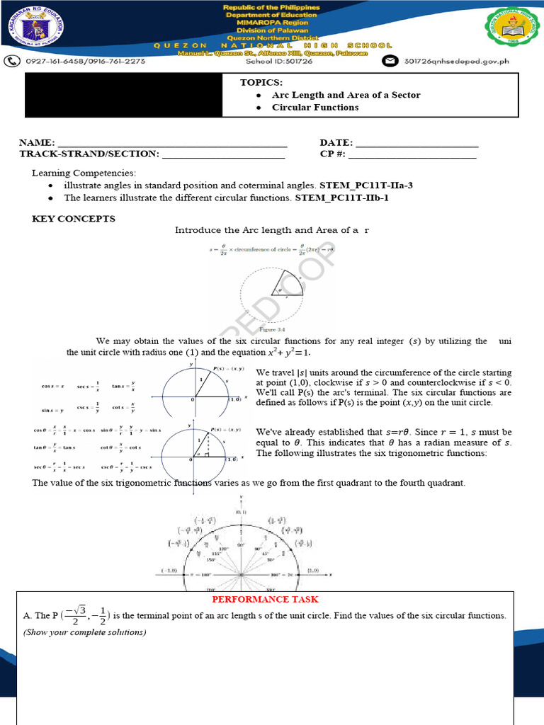 Las Circular Functions 1 Pdf Circle Trigonometric Functions