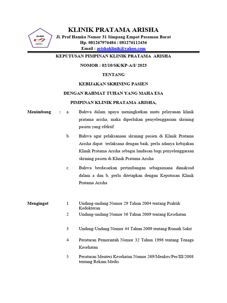 SK Skrining Pasien | PDF