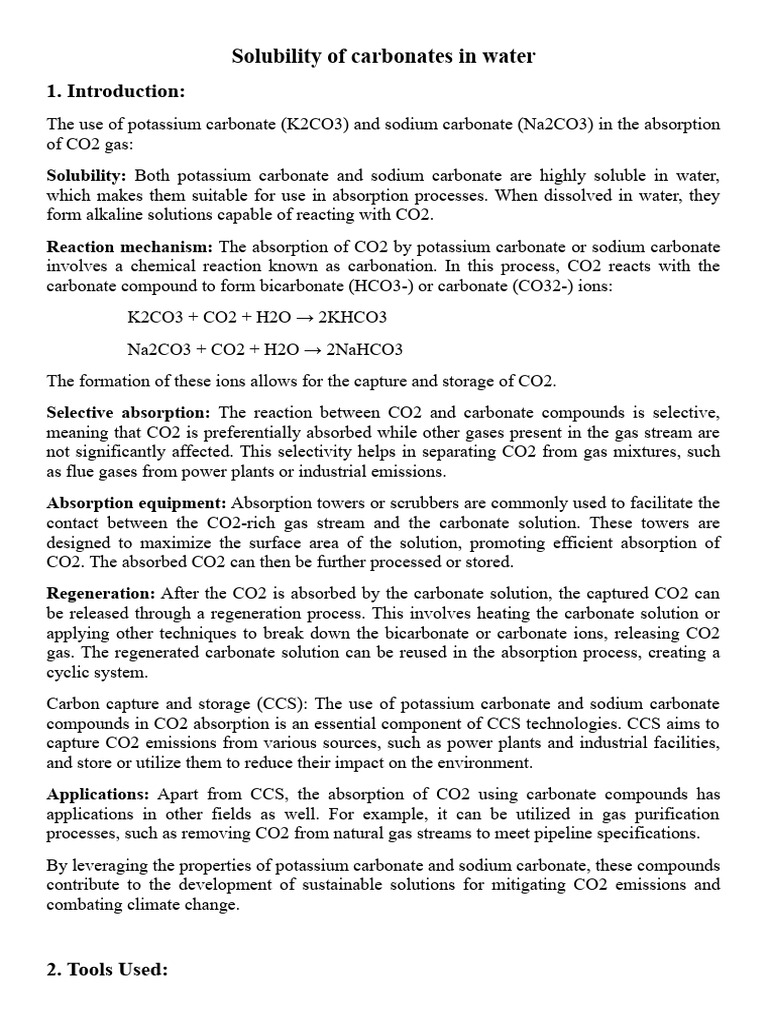 Solubility of Carbonates in Water | PDF | Carbonate | Sodium Carbonate