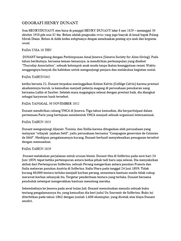 Sejarah Hidup Henry Dunant | PDF | Perjalanan | Seni