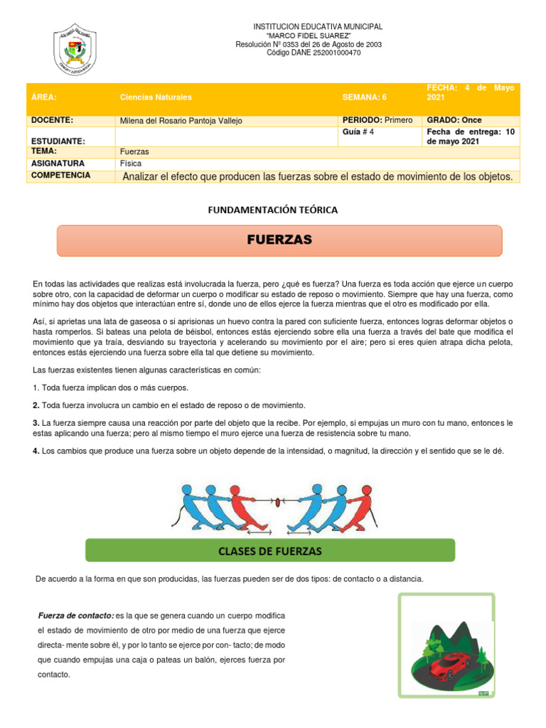 Guia 4 Fuerzas 11 Fisica Milena | PDF | Fuerza | Las leyes del ...