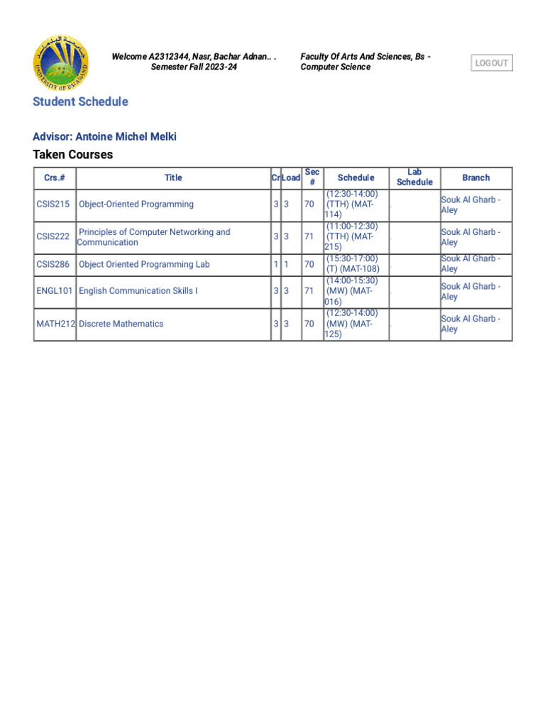 Student Schedule | PDF | Science | Computing