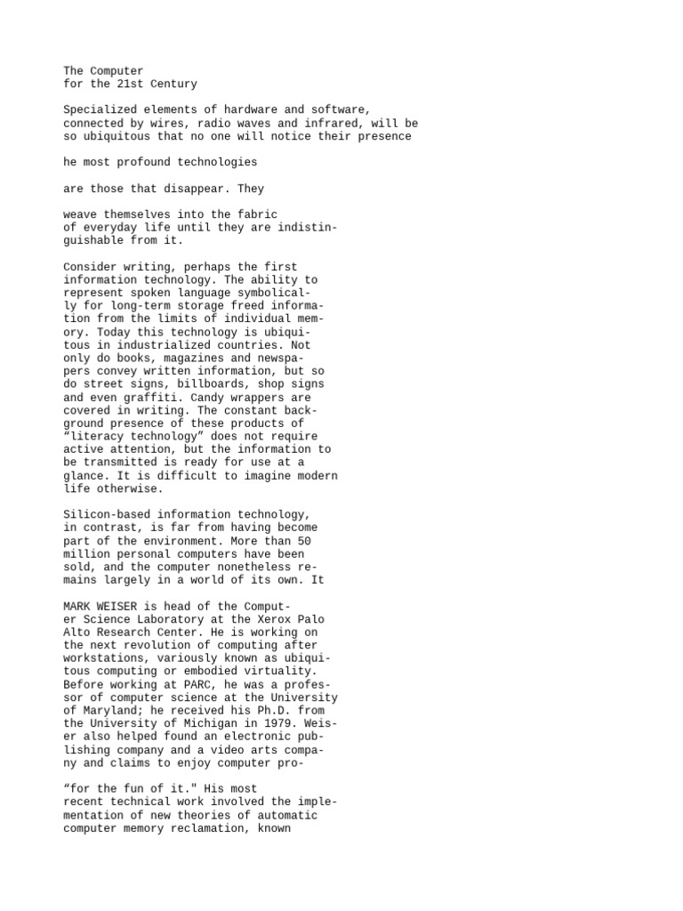 Mark Weiser - The Computer For The 21st Century | PDF | Operating ...